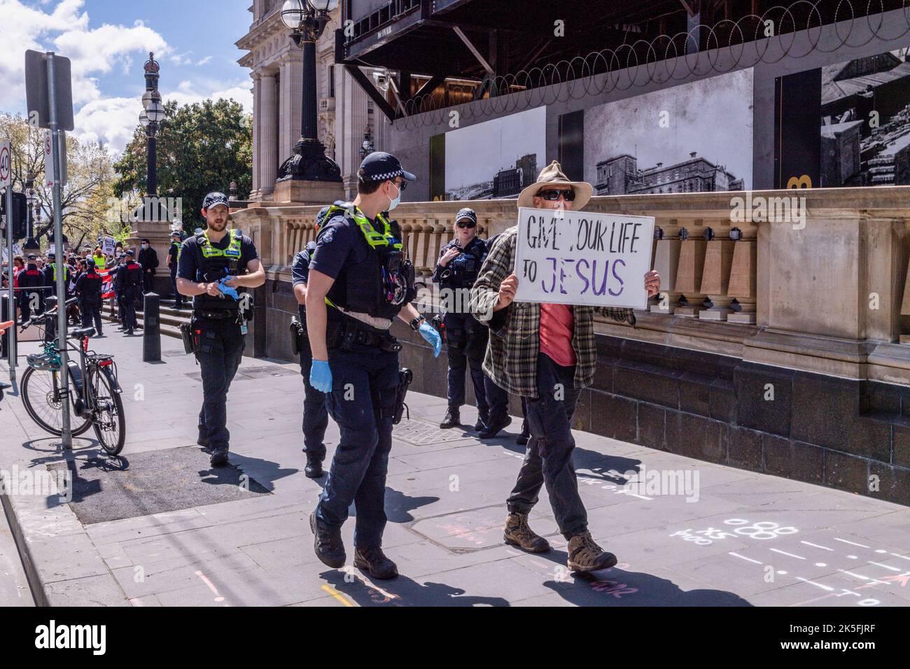 Melbourne, Australia. 08th Oct, 2022. A pro life protester is removed ...