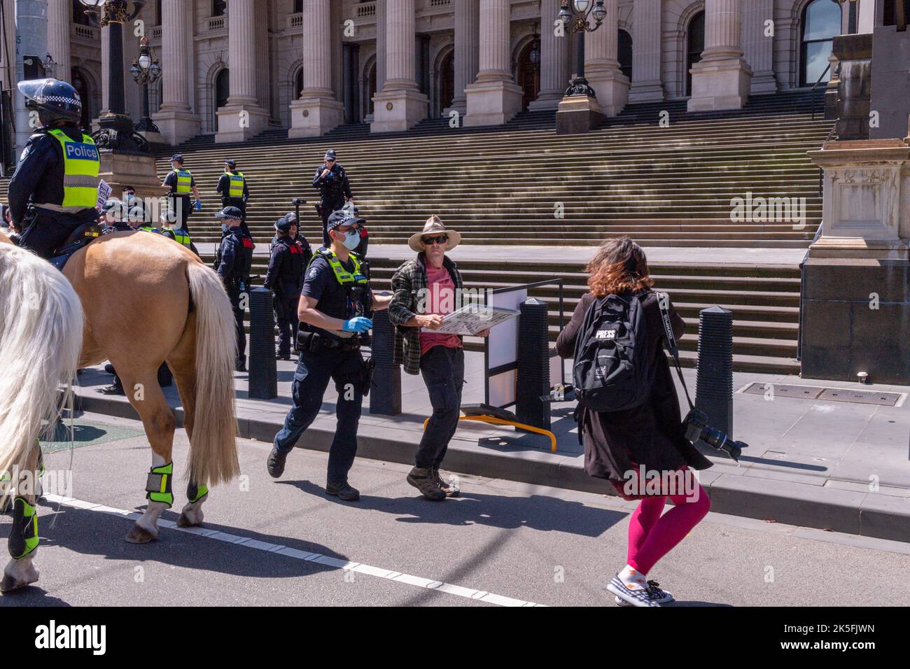 Melbourne, Australia. 08th Oct, 2022. A pro life protester is removed ...