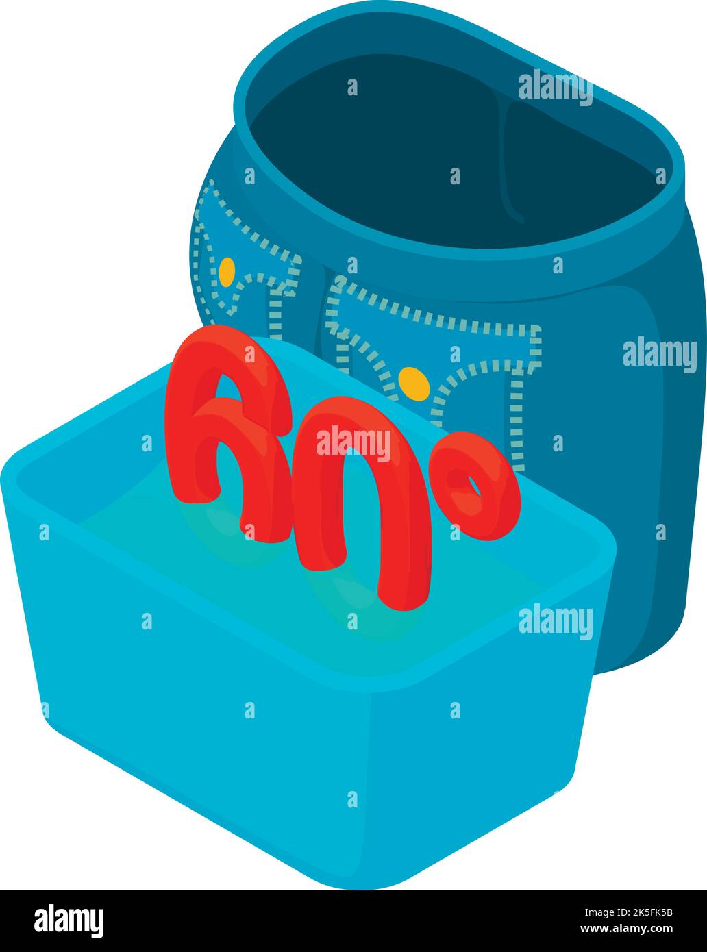 Daily wash icon isometric vector. Blue cropped jeans and basin of water ...