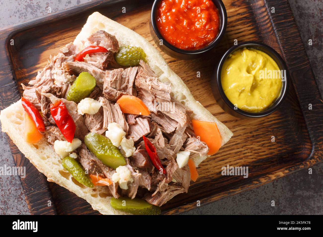 Homemade Chicago Italian Beef Sandwich with Giardanarra closeup on the ...