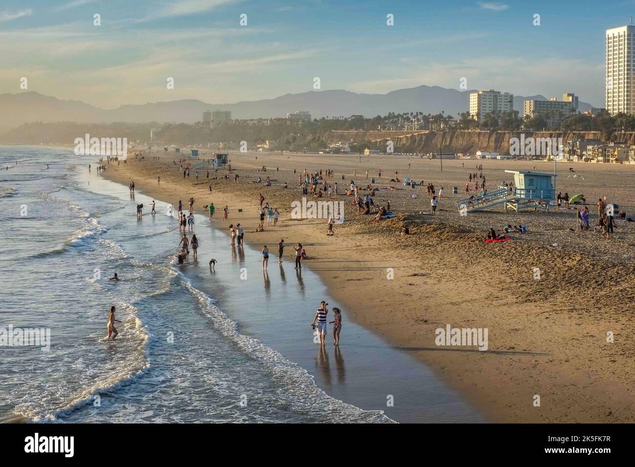 Santa Monica State Beach Viewed From Santa Monica Pier Is An Iconic Pacific Coast Beach In Los