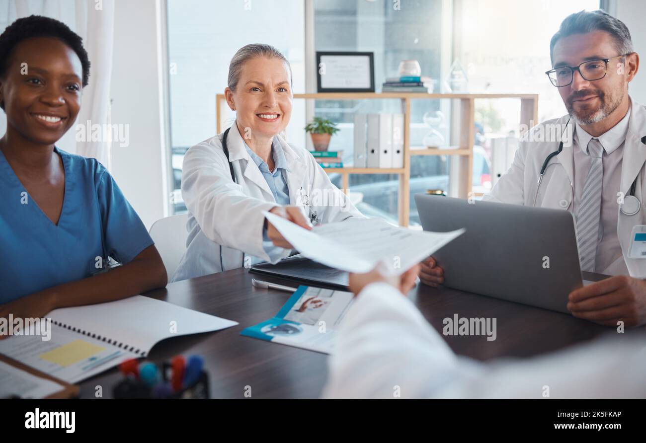 Medical meeting, report and doctors planning a schedule for healthcare ...