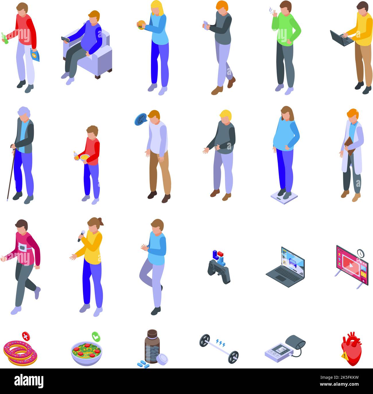 Passive lifestyle icons set isometric vector. Smoke tobacco. Addiction ...