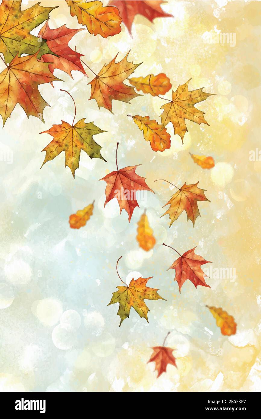 Watercolor Autumn Leaves Falling Vector Design Illustration Stock watercolor-autumn-leaves-falling-vector-design-illustration-stock