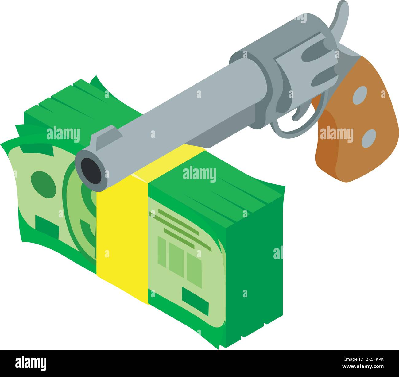 Wild western icon isometric vector. Retro revolver and big stack of ...