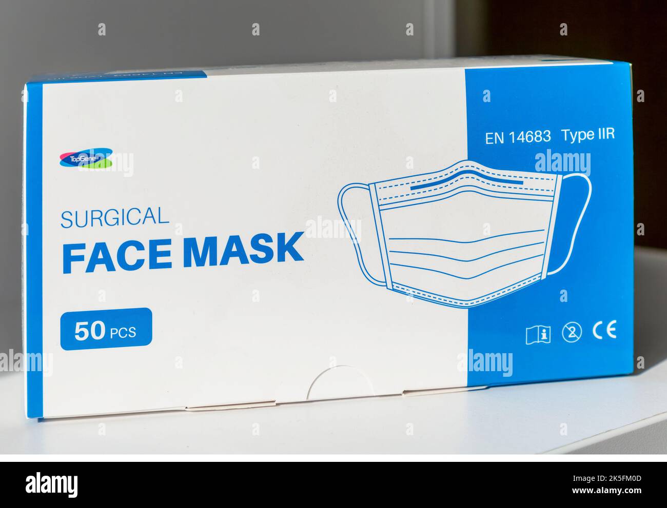 Box containing surgical face masks, England, UK TopGene brand Stock ...