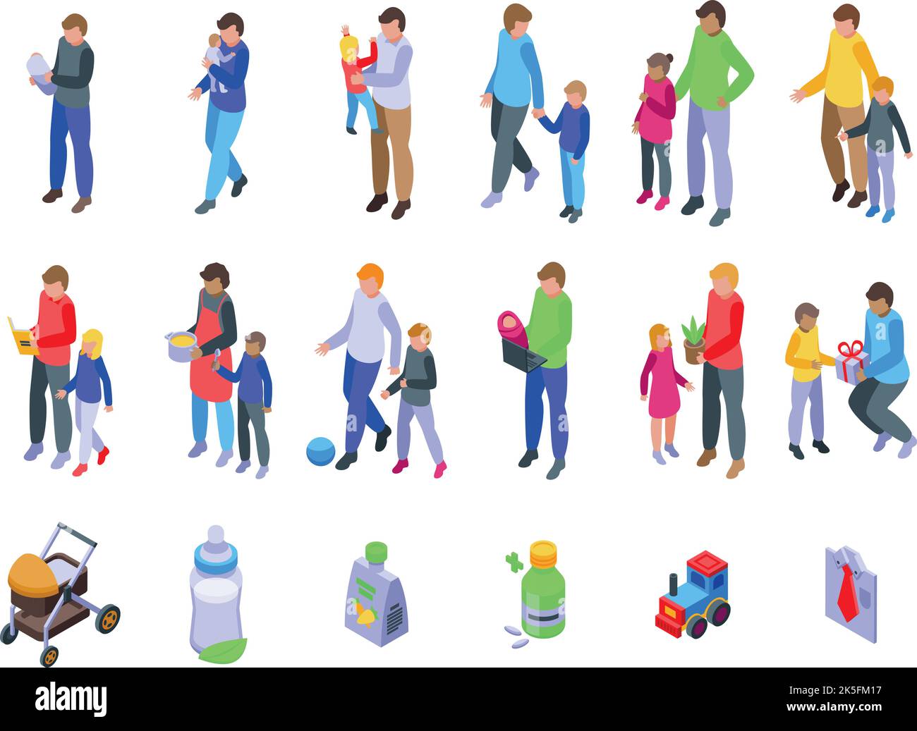 Single father icons set isometric vector. Adult parent. Father child ...