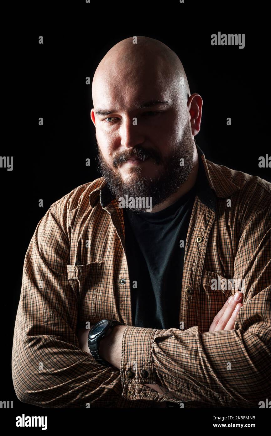 Portrait of a bald man in a shirt with a beard Stock Photo - Alamy