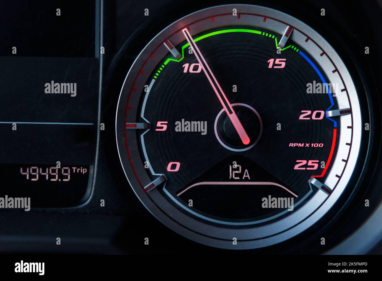 Rev counter of a truck, in the lower part of the green zone, where ...