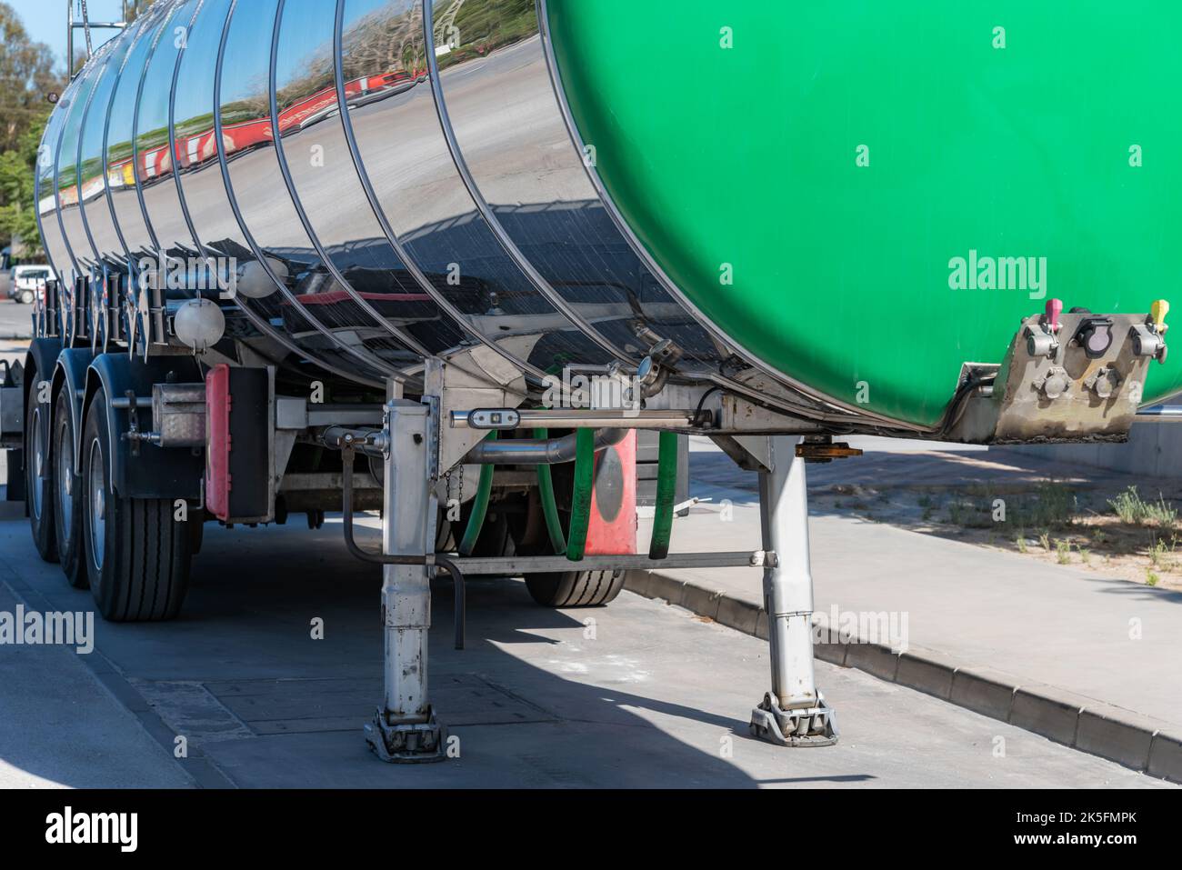Tank semi-trailer unhooked from the truck and resting on its legs Stock ...