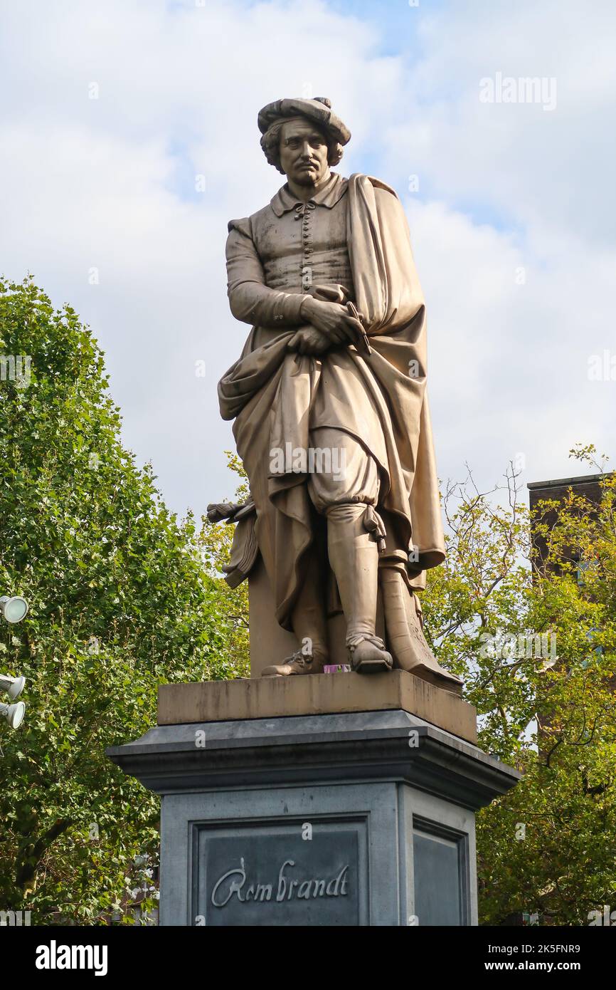 Amsterdam, Netherlands. October 2022. The statue of Rembrandt van Rijn ...