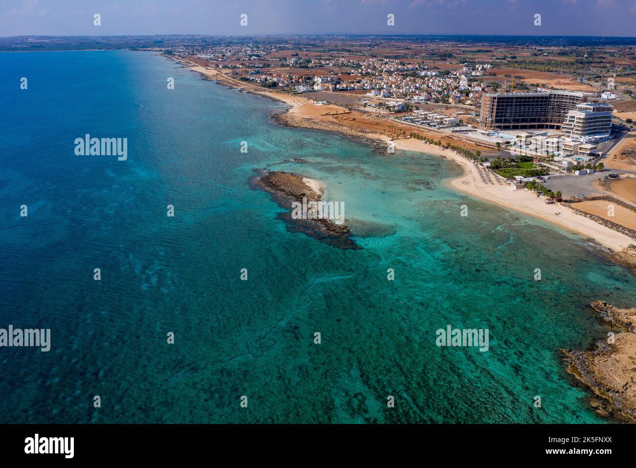 An aerial view of Ayia Thekla Beach in Ayia Napa, Cyprus Stock Photo ...