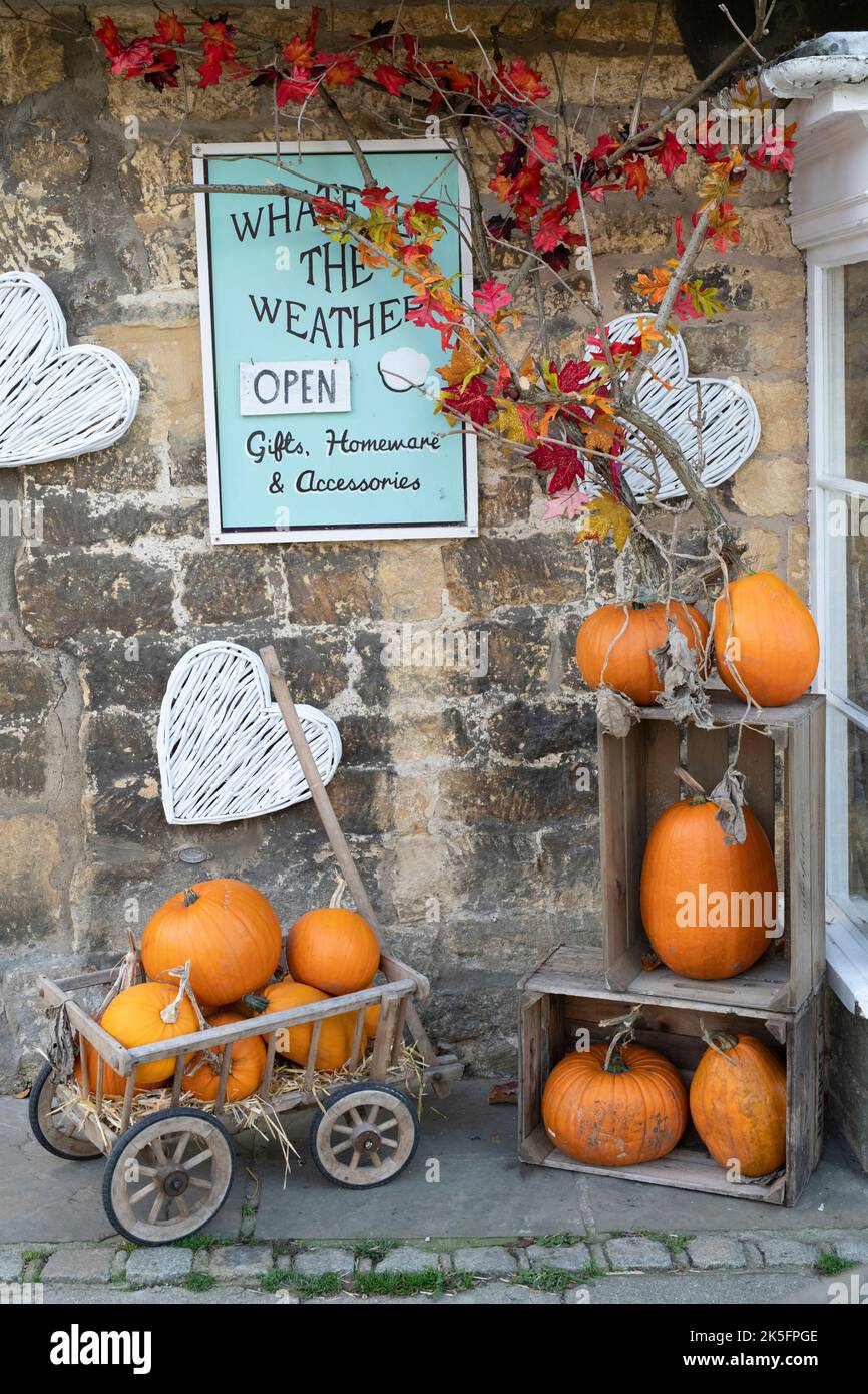 Whatever the Weather gift shop halloween display in autumn in Broadway ...
