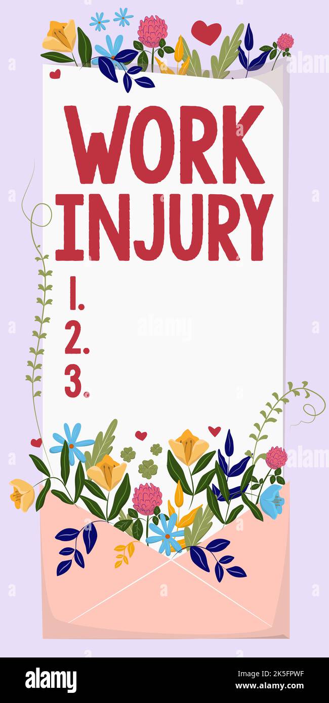 Text sign showing Work Injury. Conceptual photo an accident occurred as ...