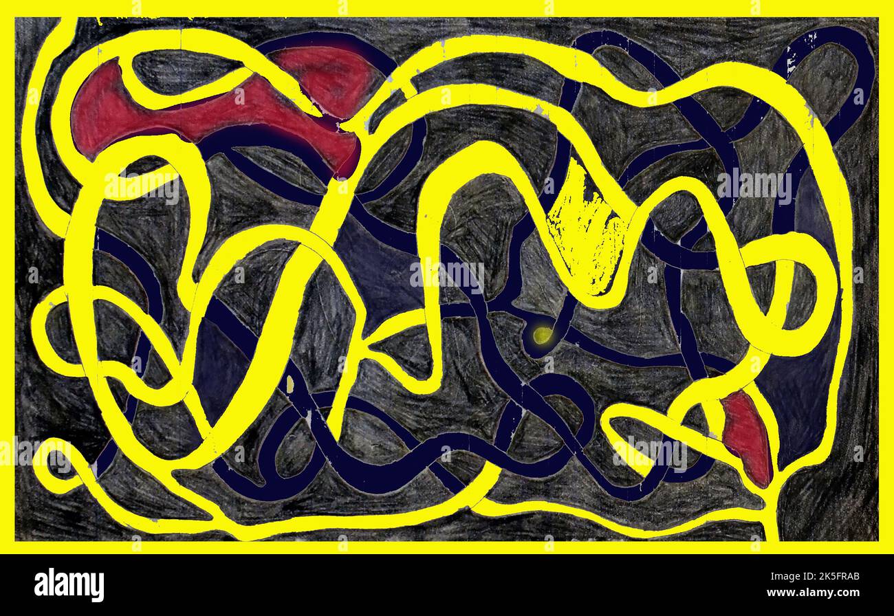 Colorful sketch with maze pattern, designed with pens and markers ...