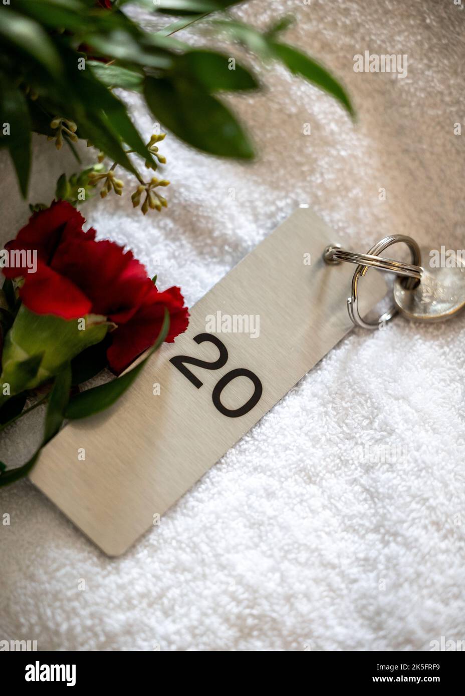 Room number 20 key chain and key for lock. Number twenty engraved Stock ...
