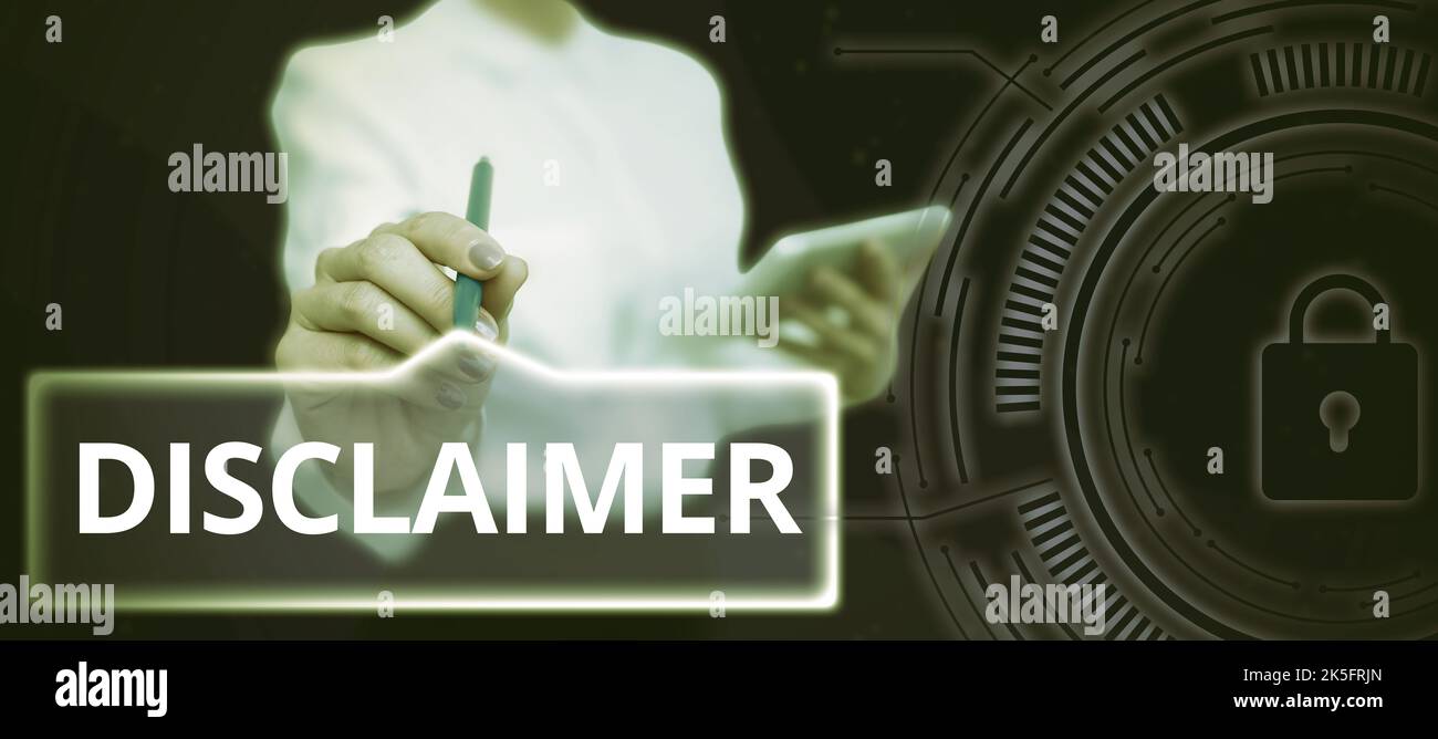 Writing displaying text Disclaimer. Business showcase relinquishment of ...