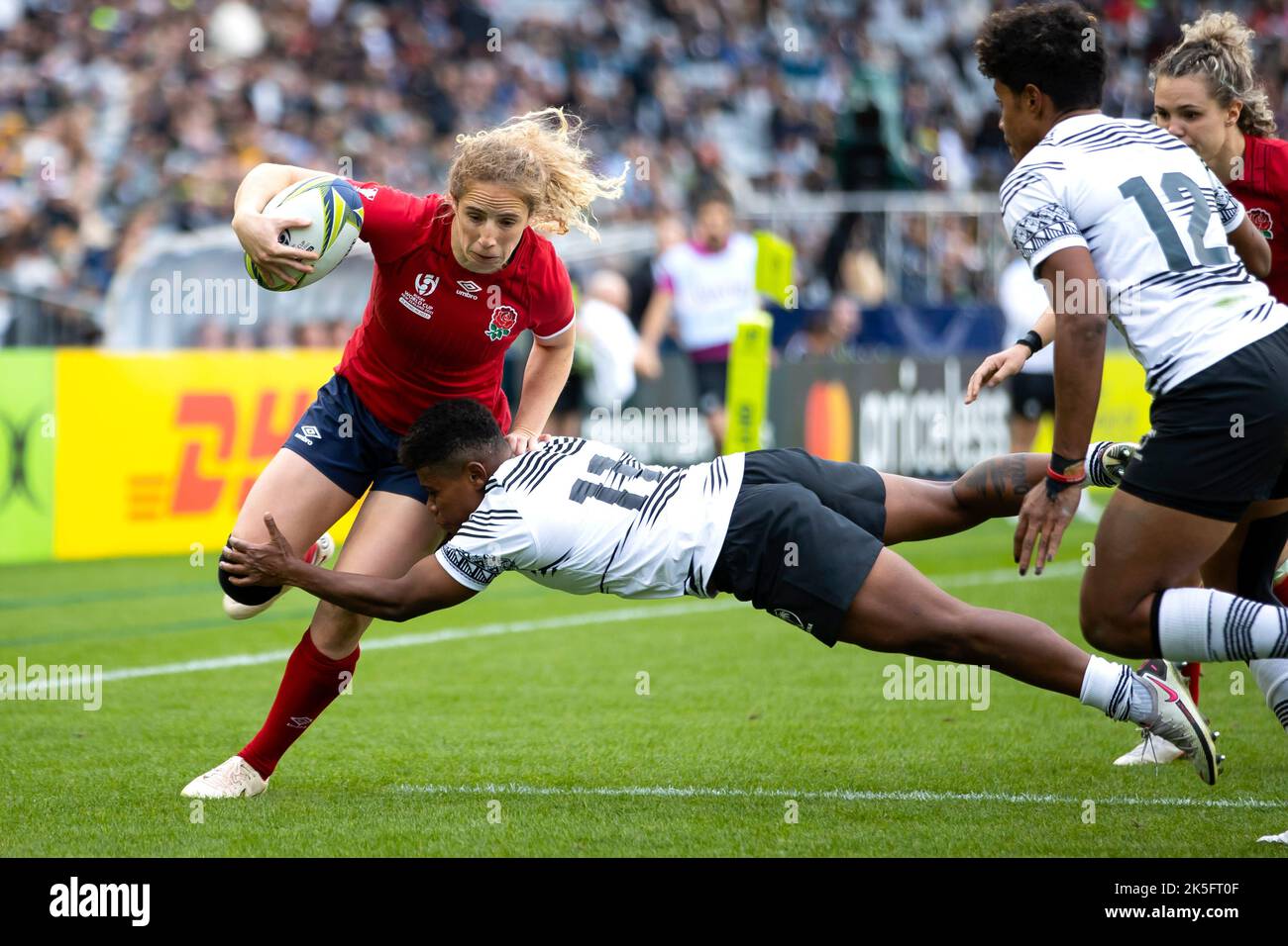 England' Abby Dow in action during the Women's Rugby World Cup 2021 ...