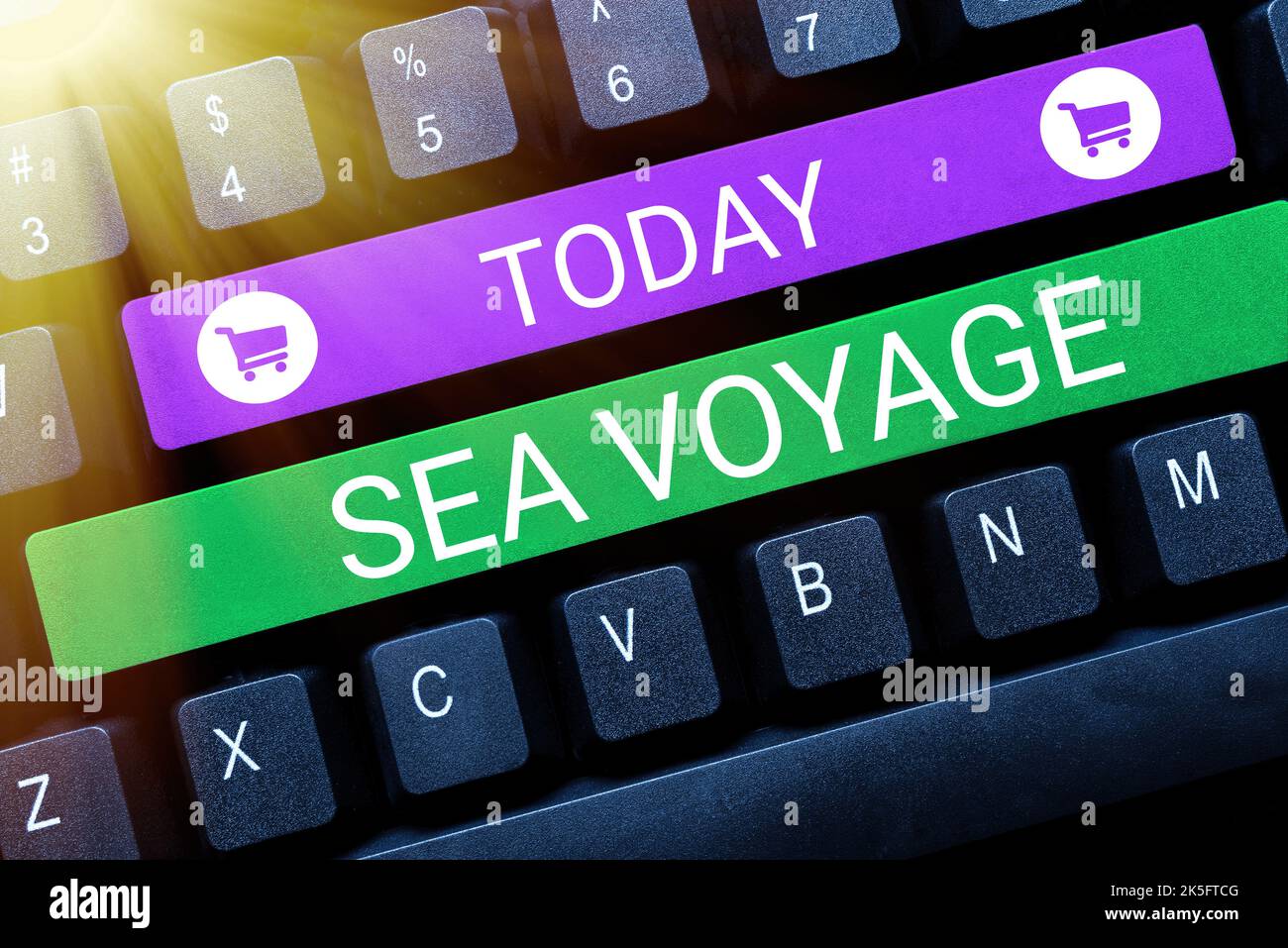 Text sign showing Sea Voyage. Word Written on riding on boat through ...