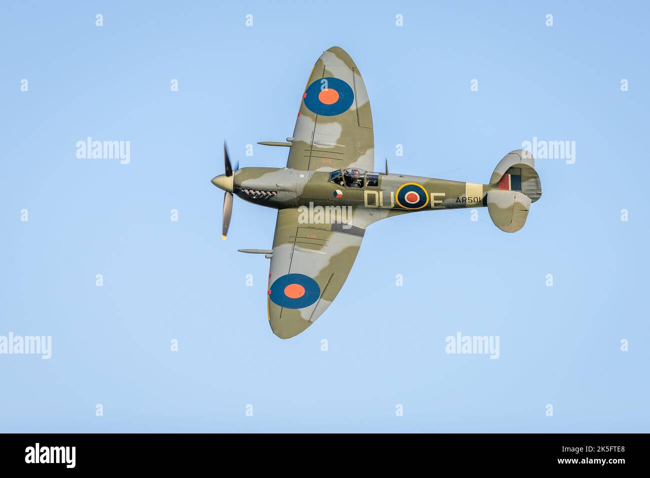 Supermarine Spitfire Vc 'AR501' (G-AWII) airborne at the Race Day ...