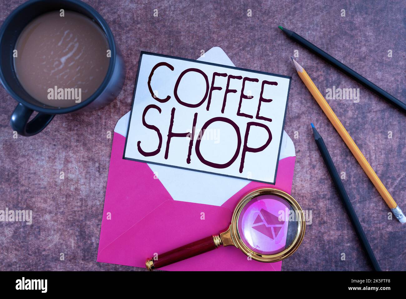 Text sign showing Coffee Shop. Concept meaning a restaurant that ...