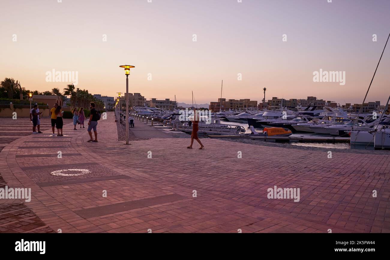 Abu Tig Marina in El Gouna, Hurghada, Red Sea Governorate, Egypt sunset ...
