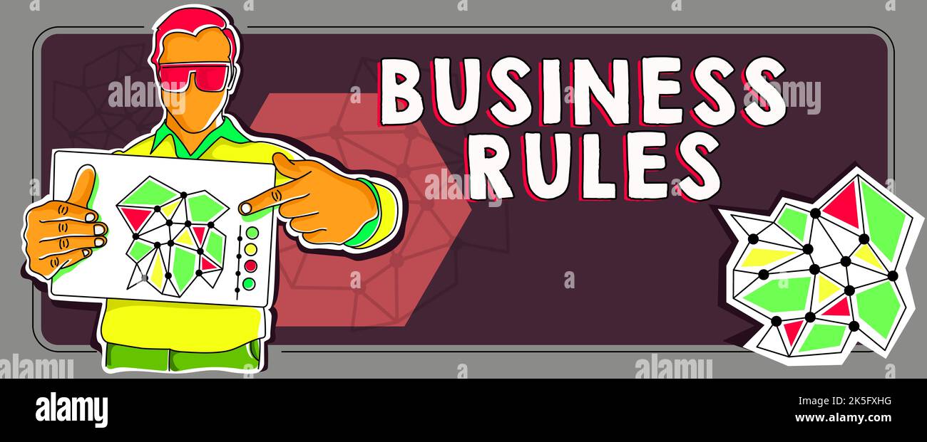 Hand writing sign Business Rules. Concept meaning the principles which ...
