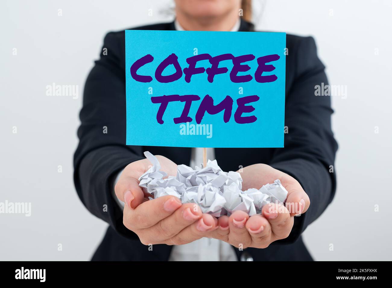 Conceptual caption Coffee Time. Concept meaning a chosen period when a ...