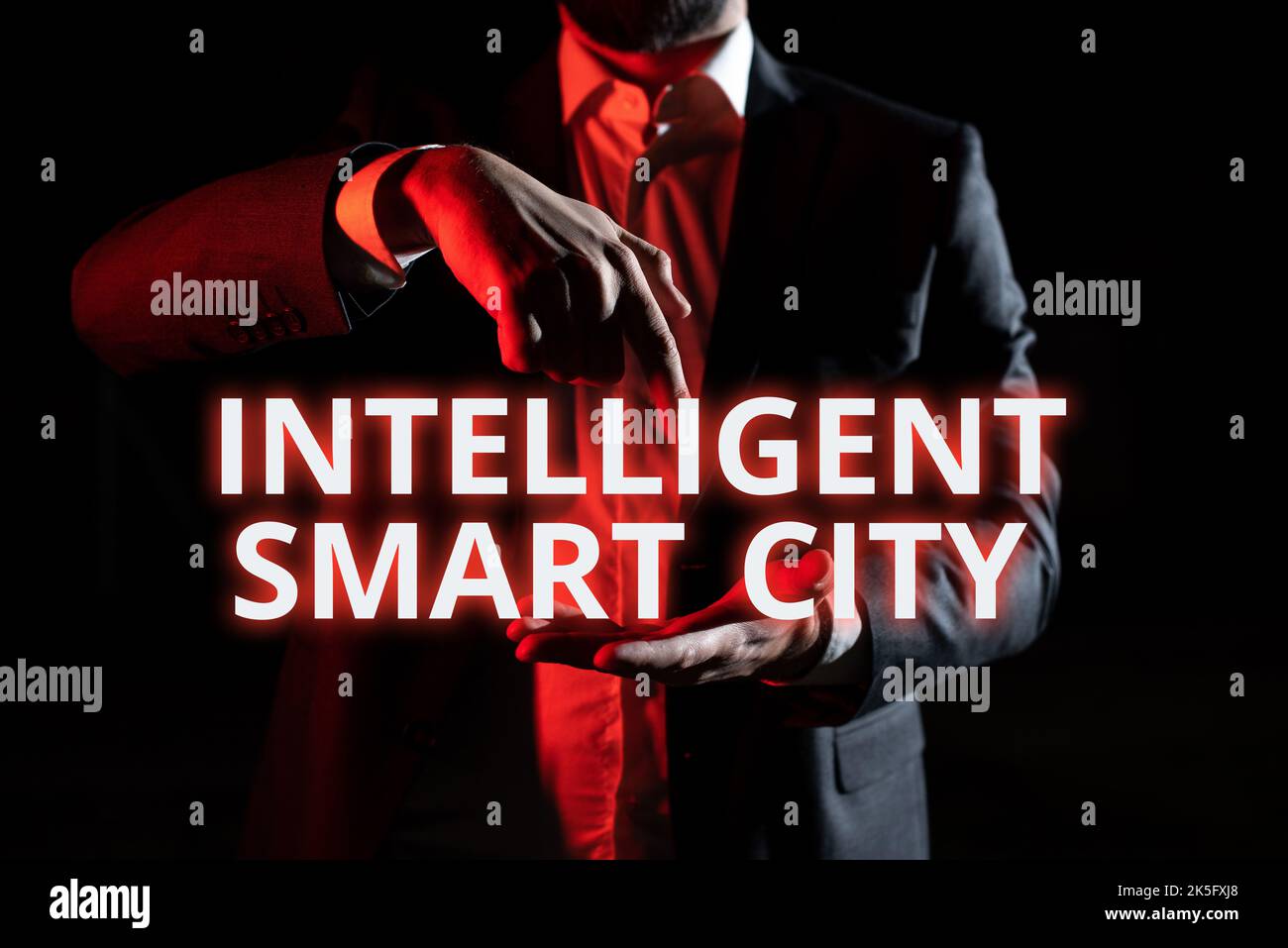 Conceptual display Intelligent Smart City. Word Written on Urban ...