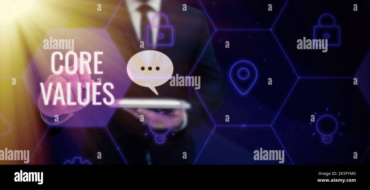 Handwriting text Core Values. Business approach principles which guide ...