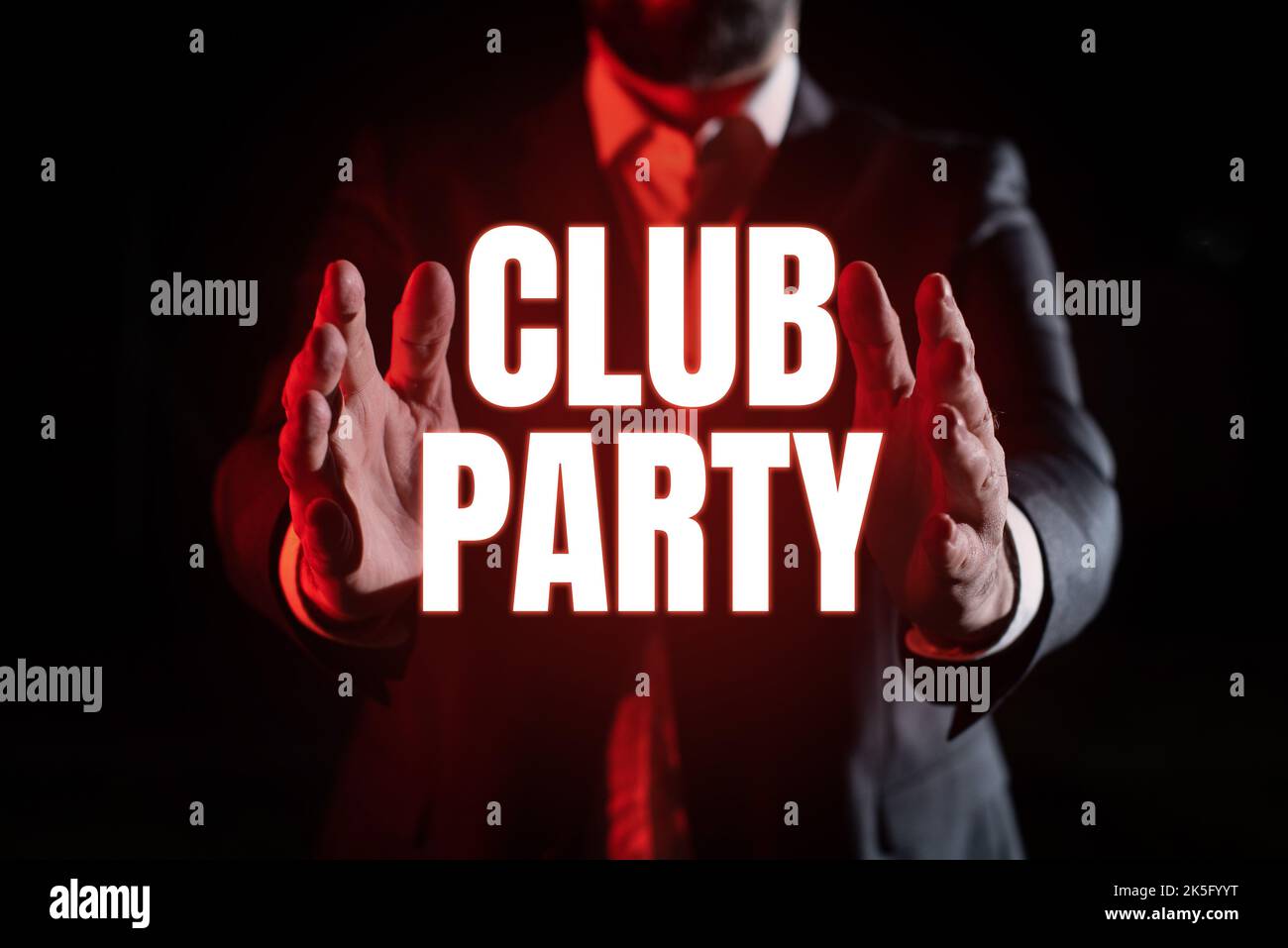 Text sign showing Club Party. Word for social gathering in a place that ...