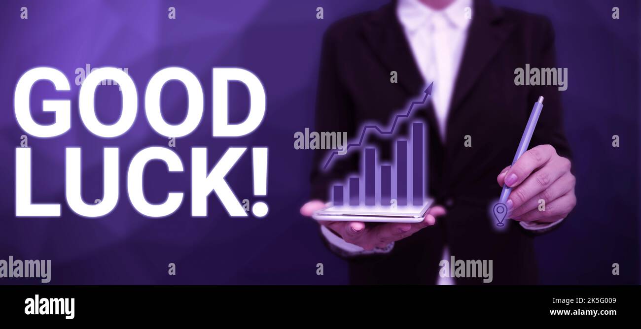 Hand writing sign Good Luck. Business idea A positive fortune or a ...