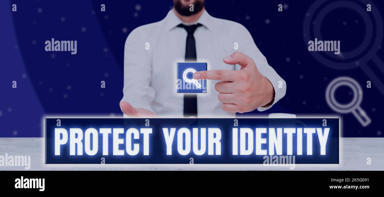 Hand writing sign Protect Your Identity. Word for secure from data ...