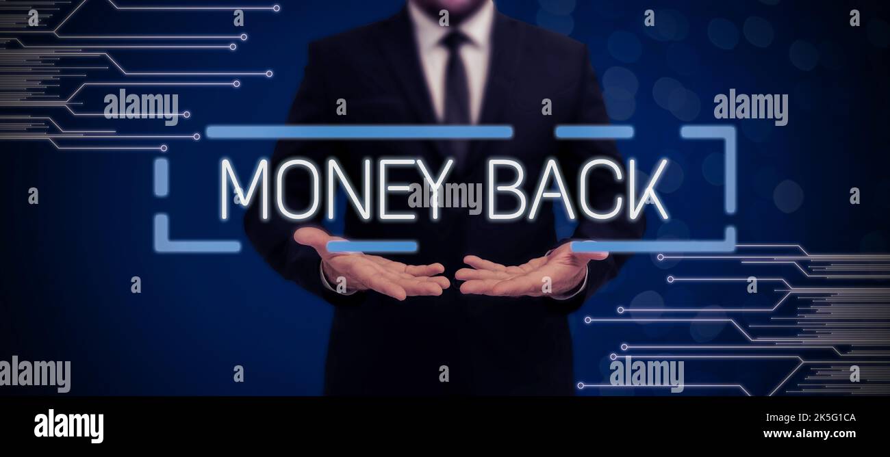 Sign displaying Money Back. Word Written on get what you paid in return ...