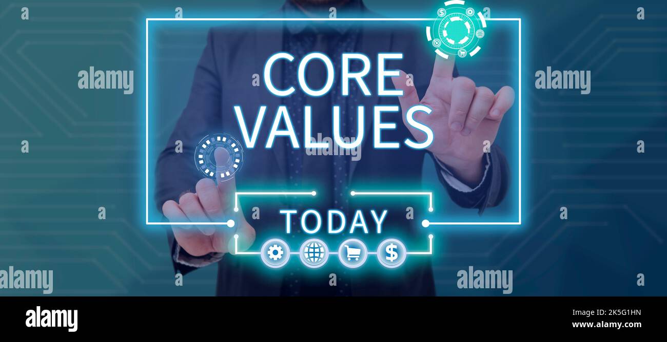 Hand writing sign Core Values. Internet Concept principles which guide ...