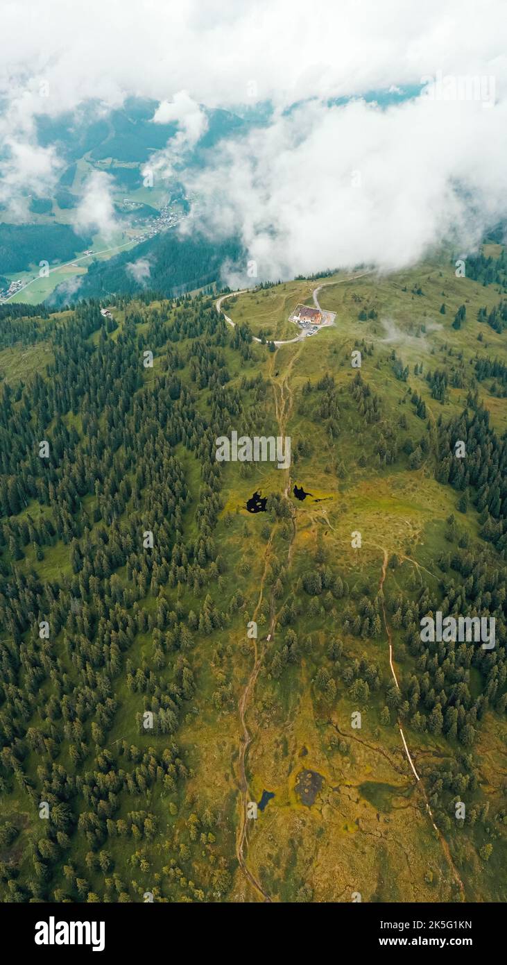 The beautiful vertical aerial view of the green landscape of Rossbrand ...