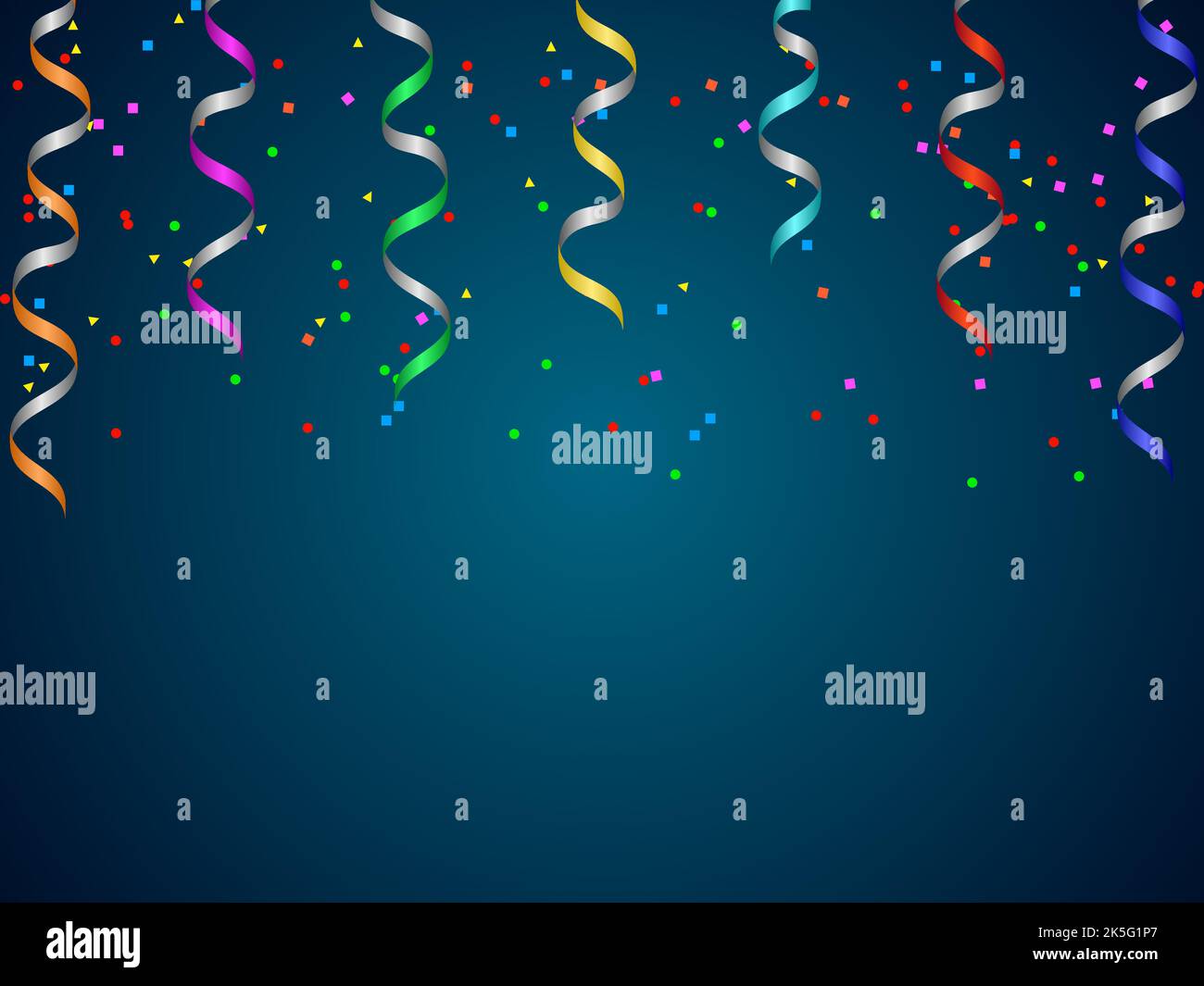 Blue gradient background with colorful serpentine and confetti for the ...