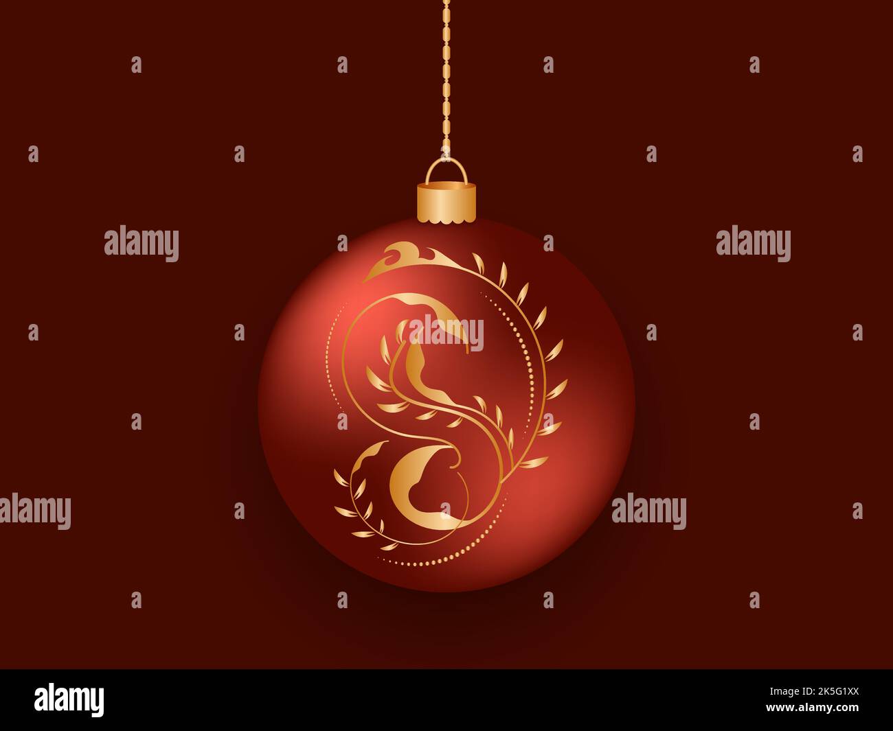 Red Christmas ball with a gold color pattern, highlights and a gold ...