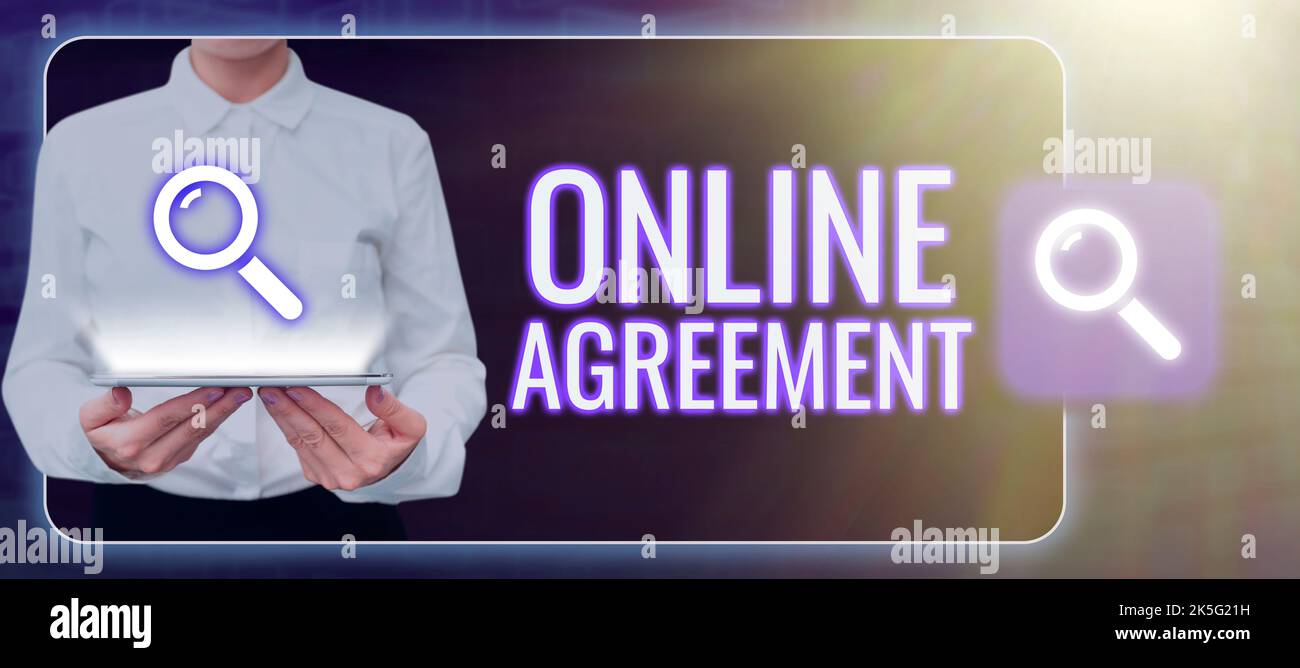 Writing displaying text Online Agreement. Word Written on contracts ...