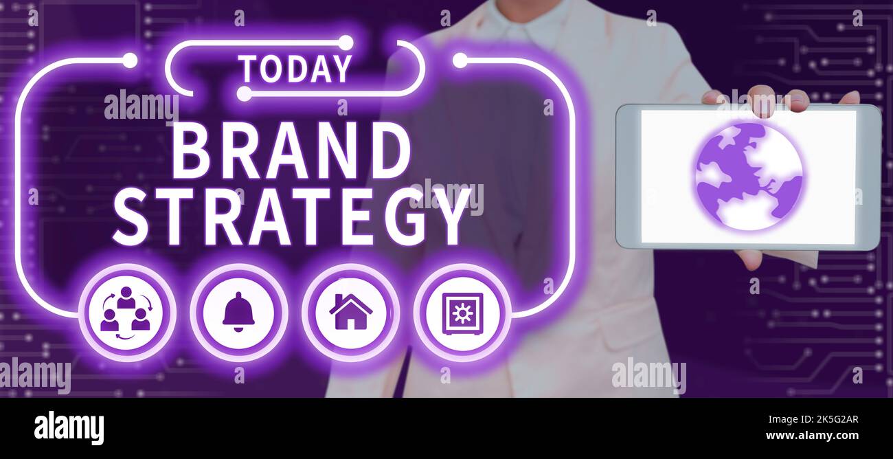 Inspiration showing sign Brand Strategy. Business showcase longterm ...