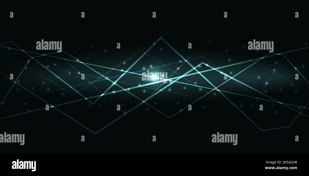 Dark abstract background with green translucent luminous lines and ...