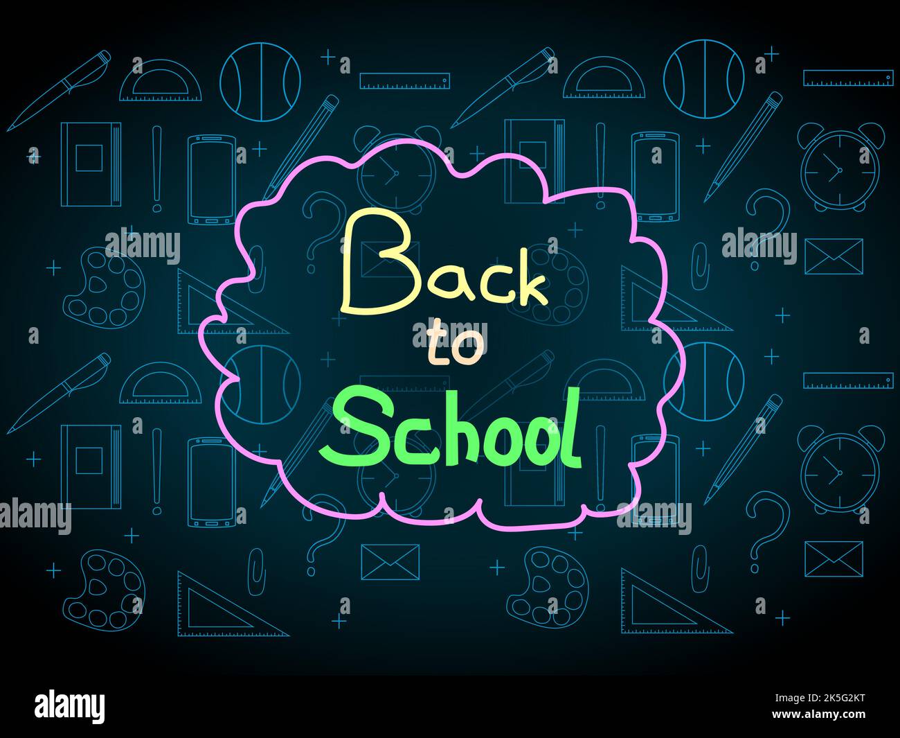 Dark background with blue school accessories on the theme of "back to ...