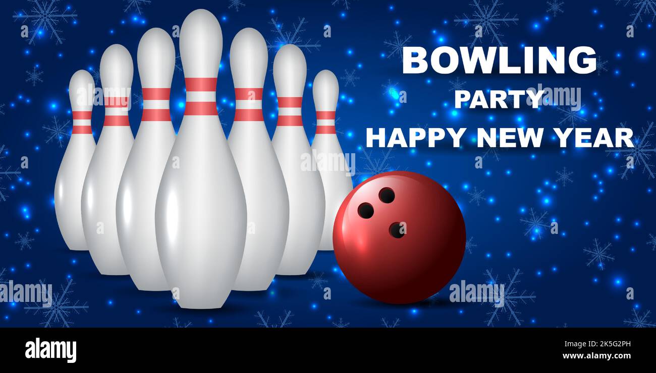 Bowling party happy new year. Bowling banner for new year games. White ...