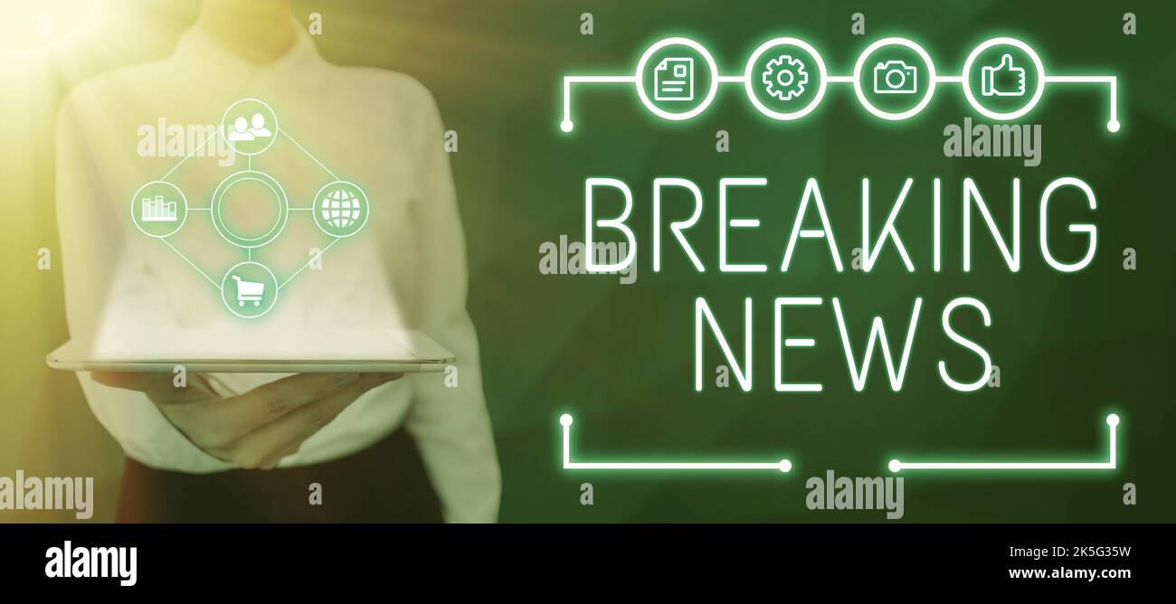 Text showing inspiration Breaking News. Business approach newly ...
