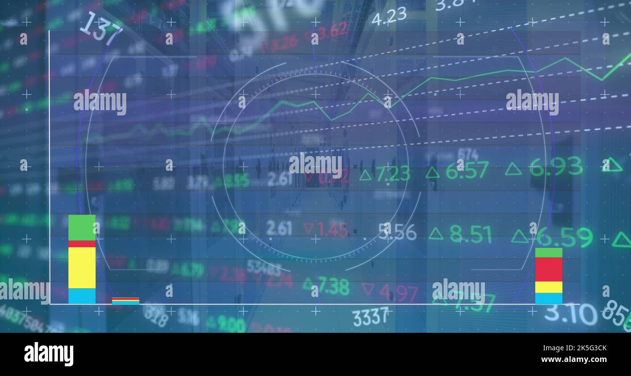 Image of stock market and statistical data processing against computer server room Stock Photo ...