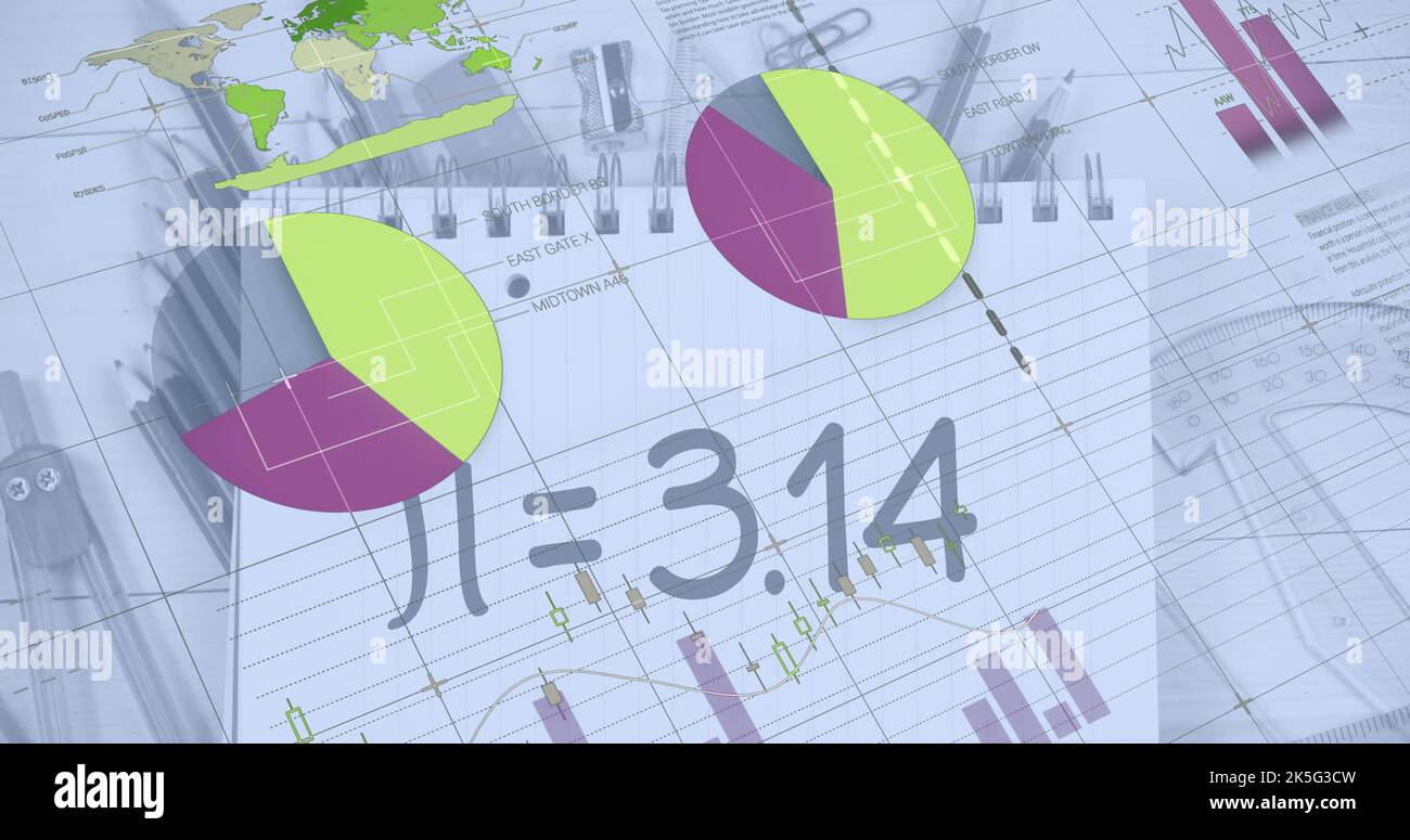 Image of stock market over network of connections on white background ...