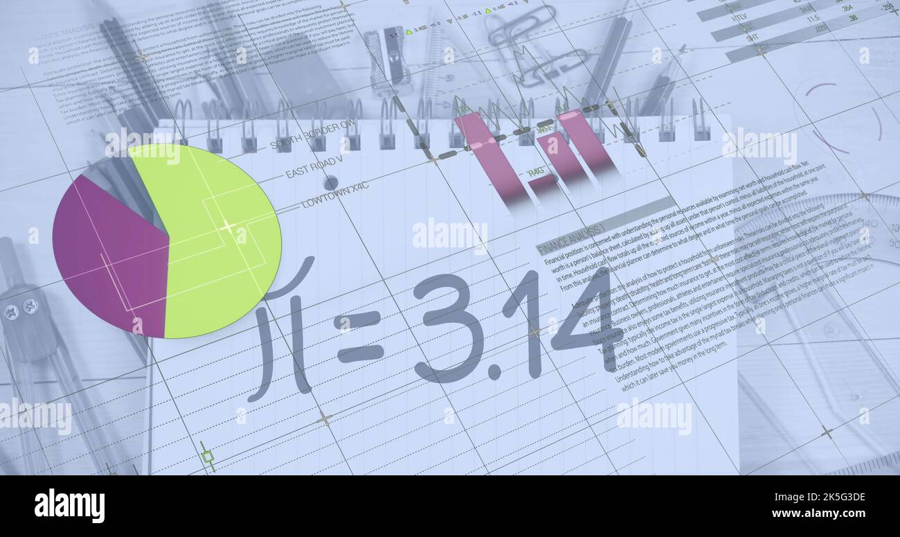 Image of stock market over network of connections on white background ...