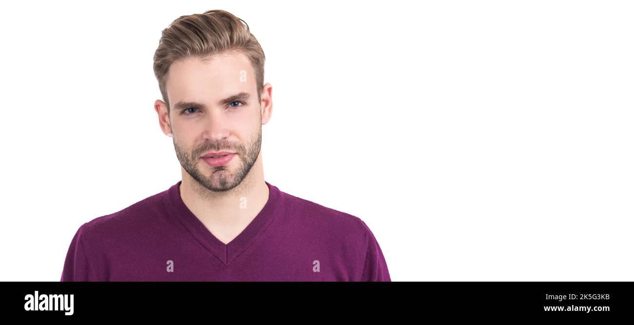 Visit your barber regularly. Unshaven man with stylish hair isolated on ...