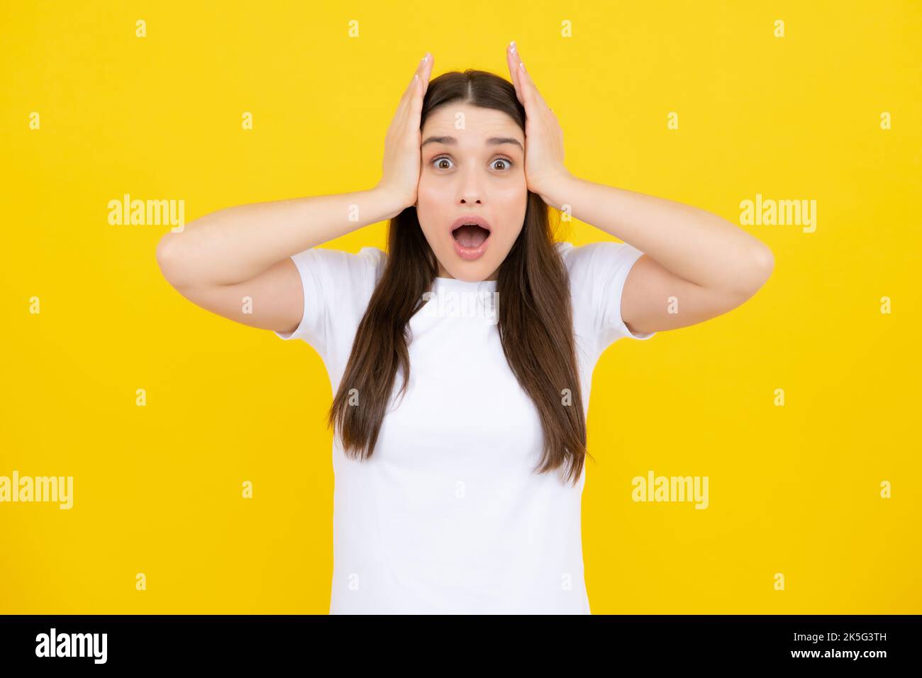 Surprised Astonished Young Woman With Open Mouth Portrait Of Excited