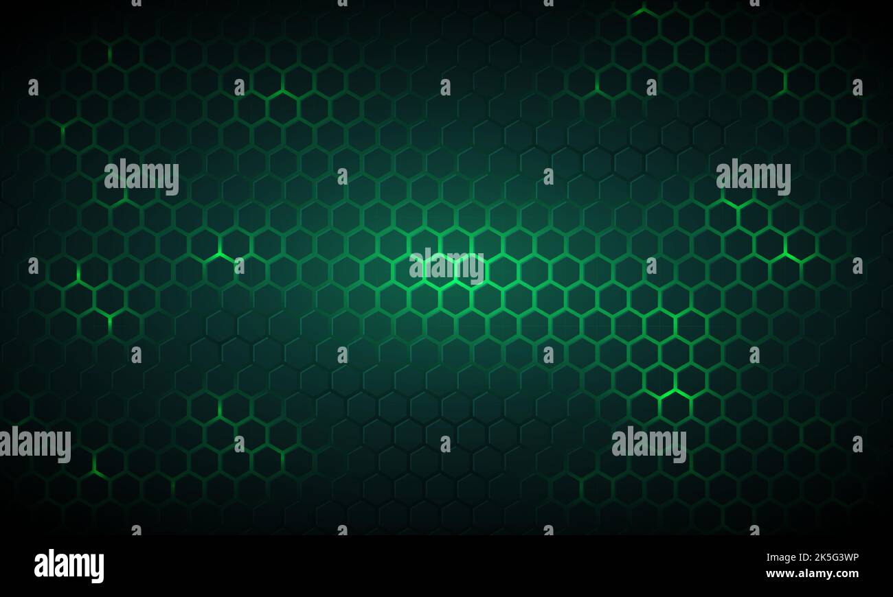 Dark green technology hexagonal vector background. Abstract green bright energy flashes under ...